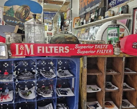 LM Filters Cigarette Sign, Tin New Old Stock 1950s Ad