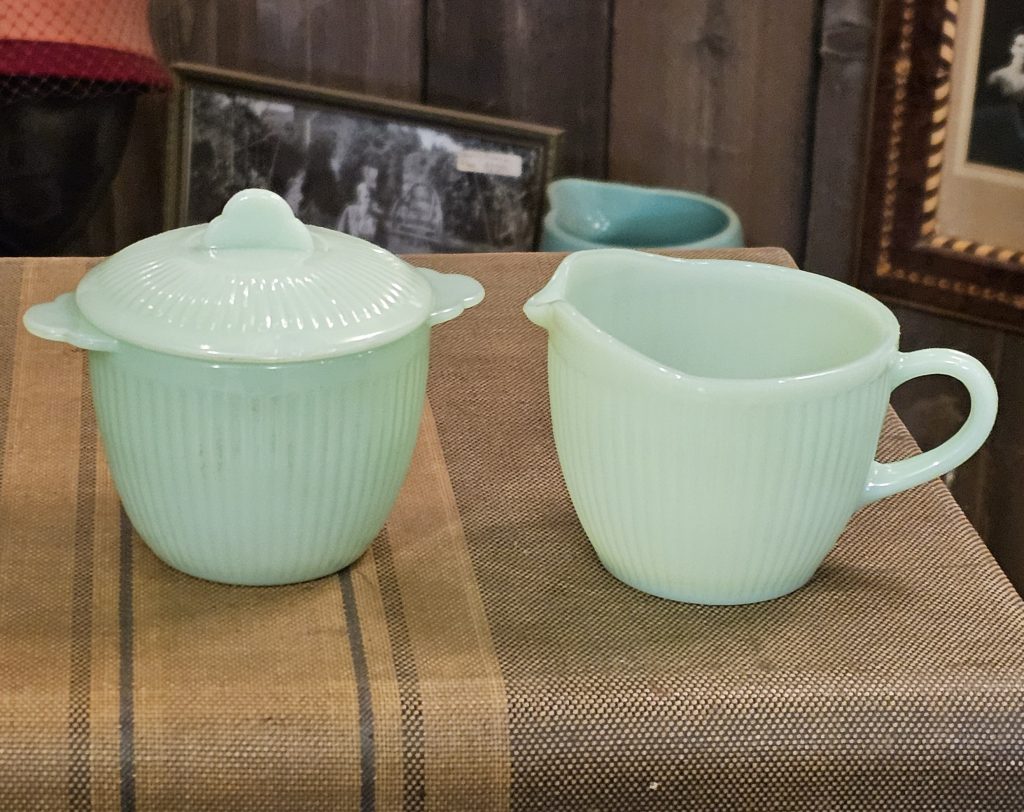 Fire-King Jadeite Cream Sugar Set Original Set Chip on Lid