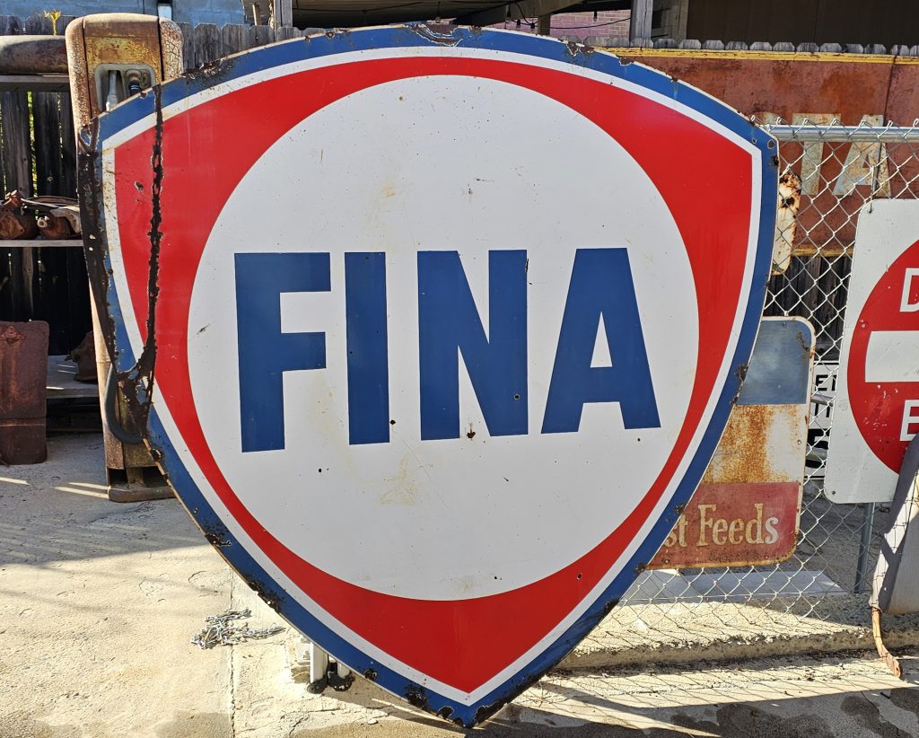 Fina Gas Station Porcelain Sign Original Dated 1969