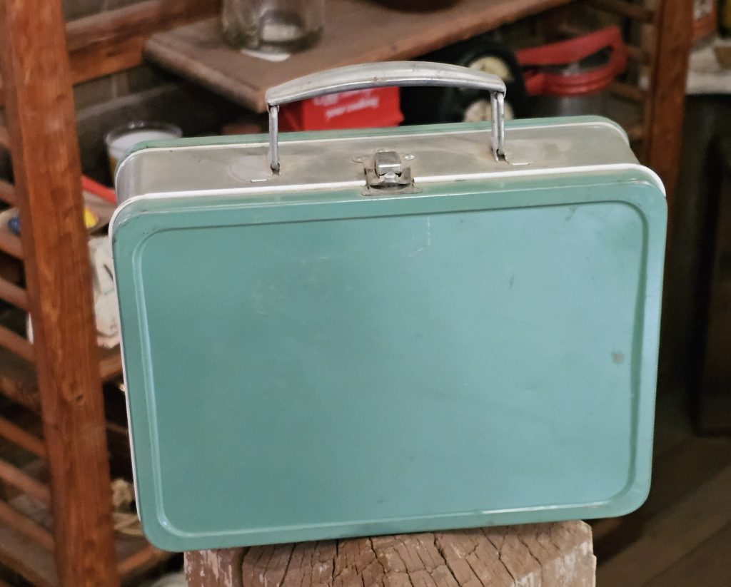 Grey Green Metal Lunchbox Vintage Original With No Thermos