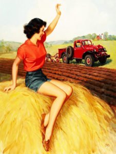 Farm Girl Pin-Up Art Put To Sign Depicting Truck Farming