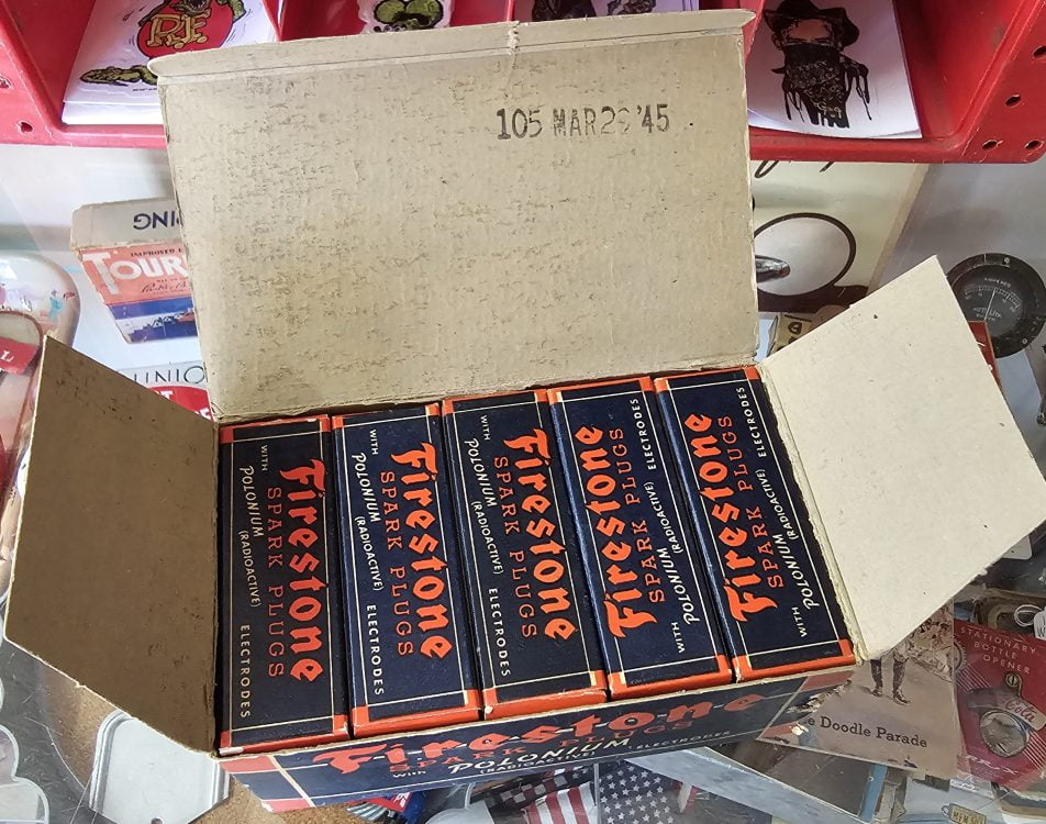Firestone Polonium Spark Plugs, New Old Stock 1940s Era