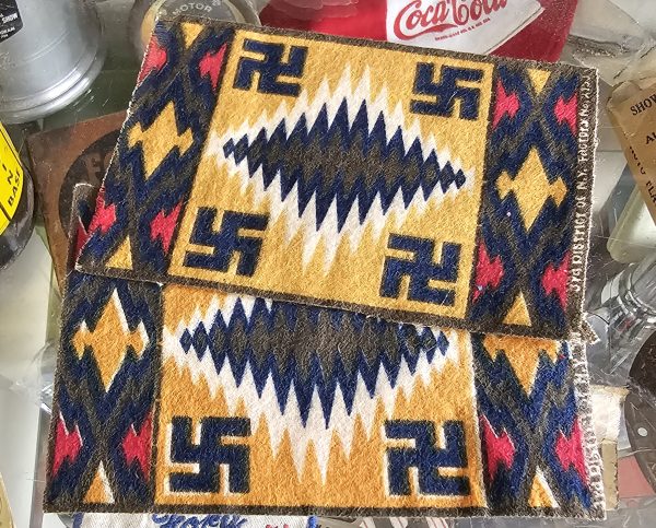 Navajo Swastika Tobacco Felt Rug Pair Originals 1910-1916