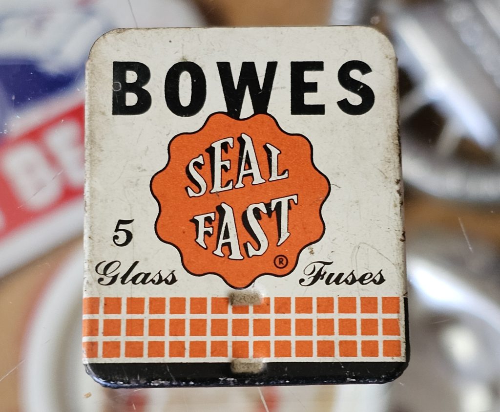 Bowes Seal Fast Glass Fuse Tin Original Late 1950s-Early 60s