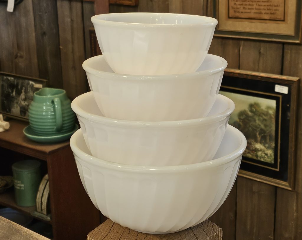 Fire-King White Nesting Bowl Set Originals 6", 7", 8" & 9"
